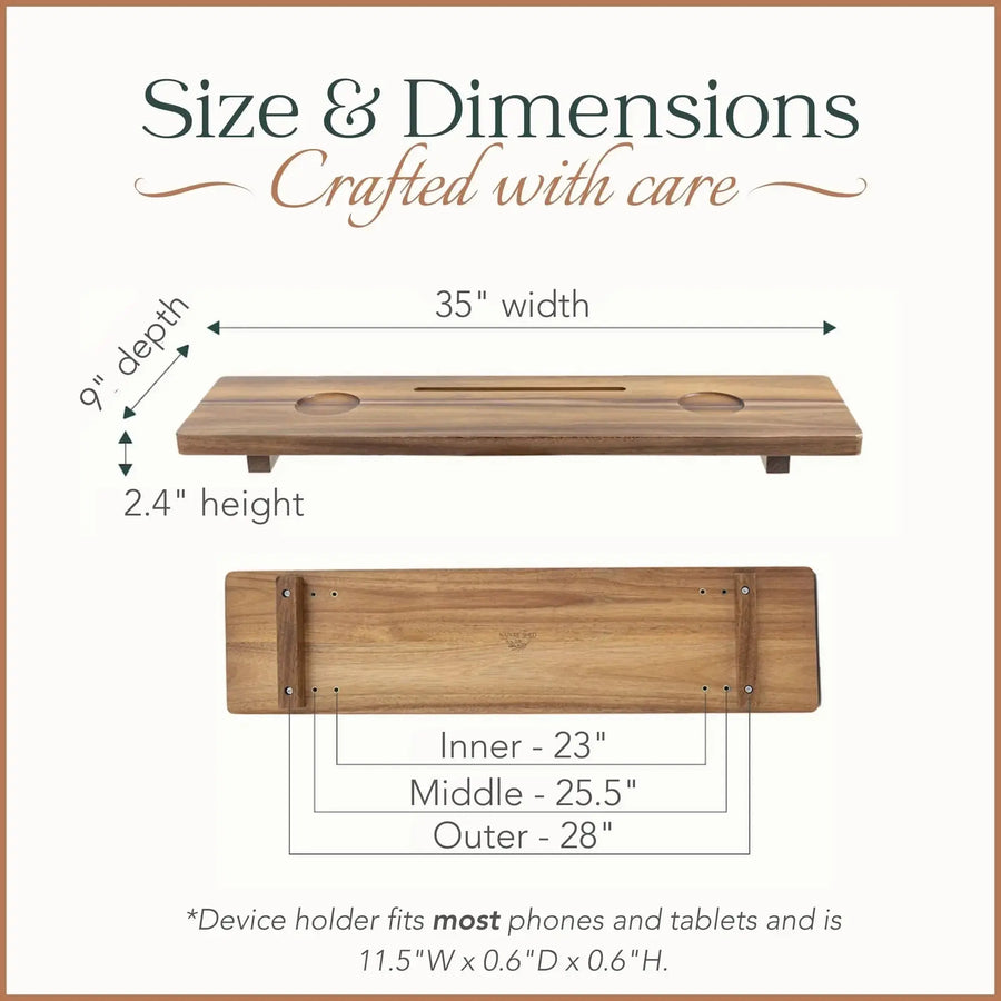Nature Shed Premium Bathtub Tray, Solid Wood Bath Caddy - Natural Wood