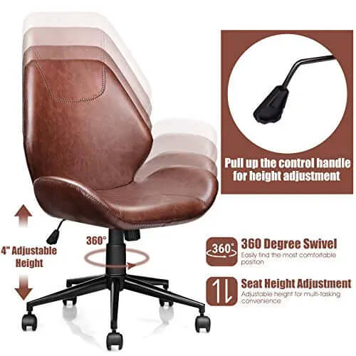 Giantex Office Chair | Ergonomic Mid-Back PU Leather Armless Chair