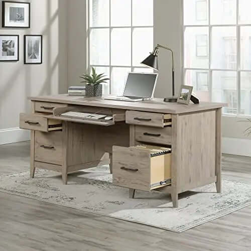 Sauder Summit Station Executive Desk, 66" Office Desk - Laurel Oak
