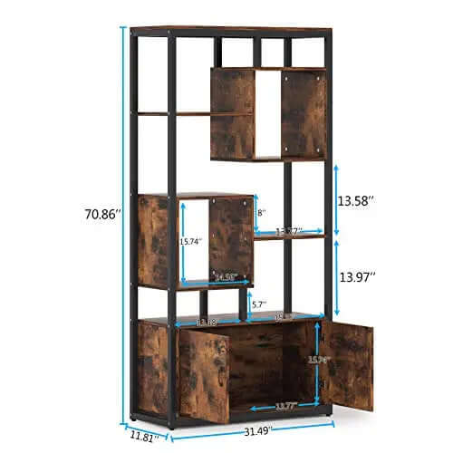 Tribesigns Bookcase with Doors, 4-Tier Industrial Bookshelf - Rustic ...