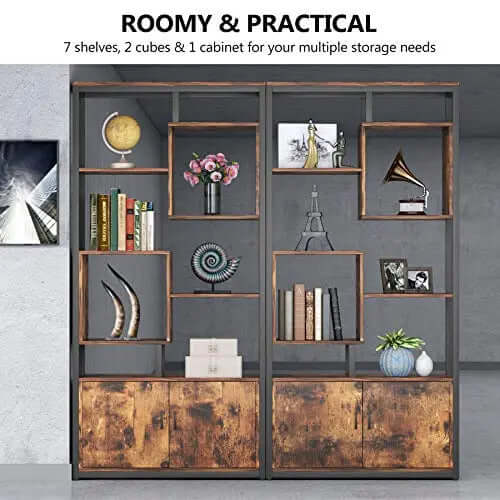 Tribesigns Bookcase with Doors, 4-Tier Industrial Bookshelf - Rustic ...