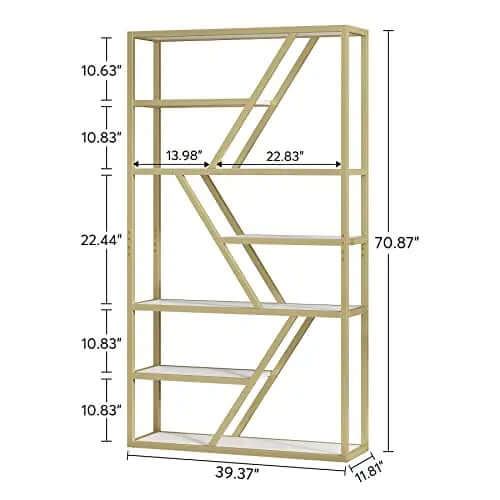 Tribesigns Gold Bookshelf - Modern 7-Shelves Design