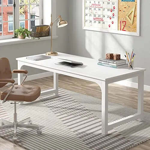 Tribesigns Modern Desk, 70" L | Large Office Desk - White Metal Frame ...